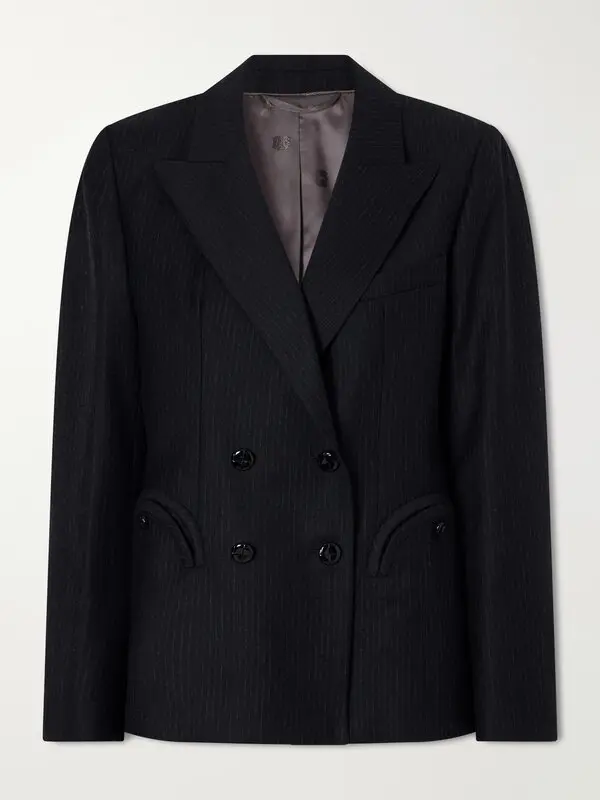 BLAZÉ MILANO Charmer Pinstriped Wool Blazer - Black
