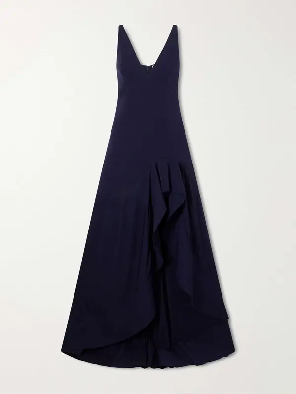 Stella McCartney Asymmetric Ruffled Crepe Maxi Dress