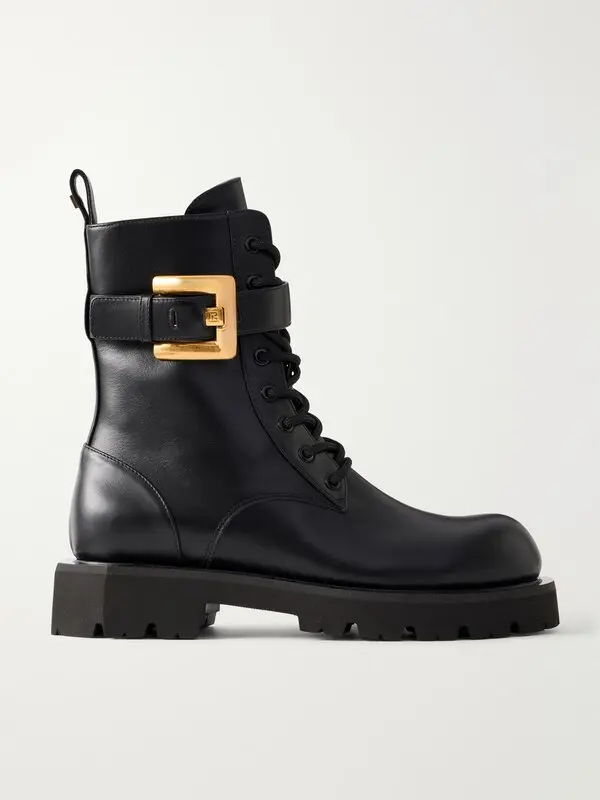 Balmain Anthem Buckled Leather Ankle Boots - Black