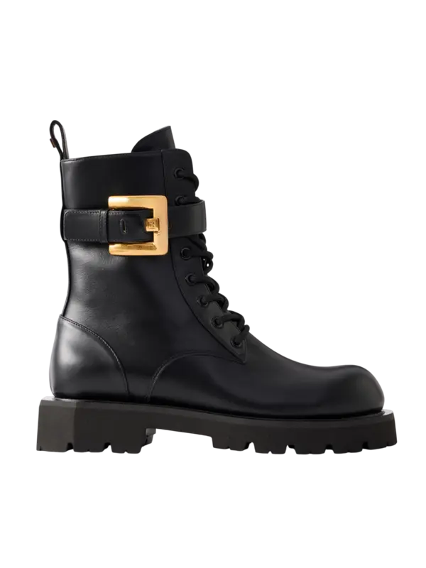 Balmain Anthem Buckled Leather Ankle Boots - Black