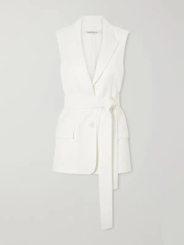 Another Tomorrow Belted Twill Vest - Neutrals