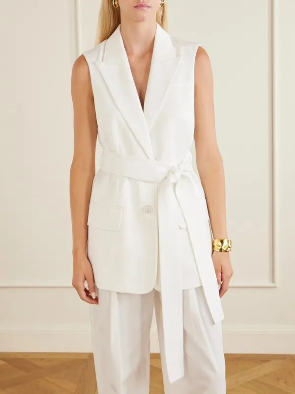 Another Tomorrow Belted Twill Vest - Neutrals