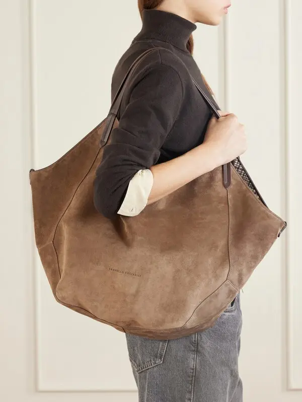 Brunello Cucinelli Reversible Suede Shoulder Bag With Monili Beading