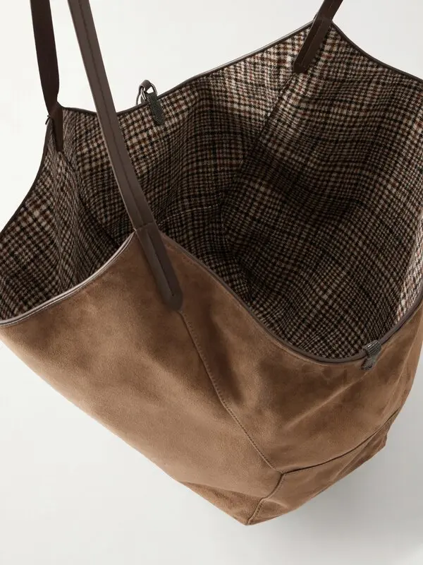 Brunello Cucinelli Reversible Suede Shoulder Bag With Monili Beading