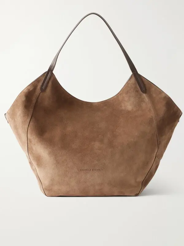 Brunello Cucinelli Reversible Suede Shoulder Bag With Monili Beading - Brown