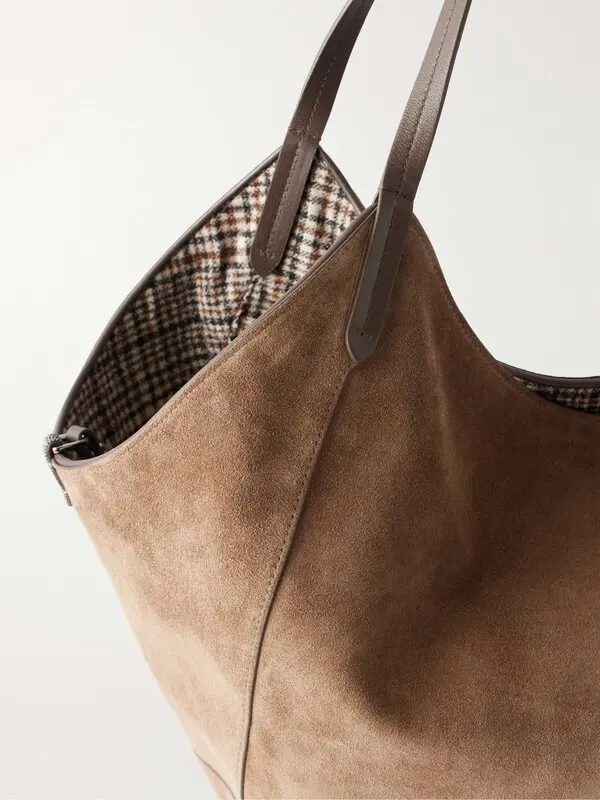 Brunello Cucinelli Bead-embellished Reversible Suede Shoulder Bag