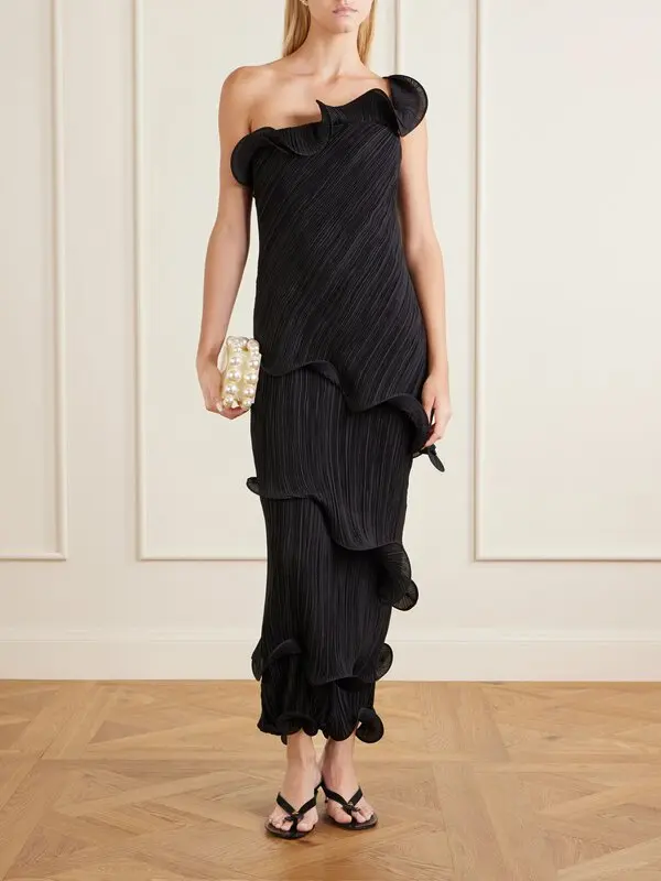 Cult Gaia Payton Plissé Cloqué Gown