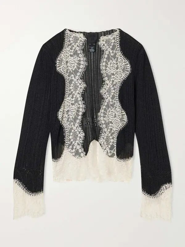 Anna Sui Lace-trimmed Jersey Cardigan