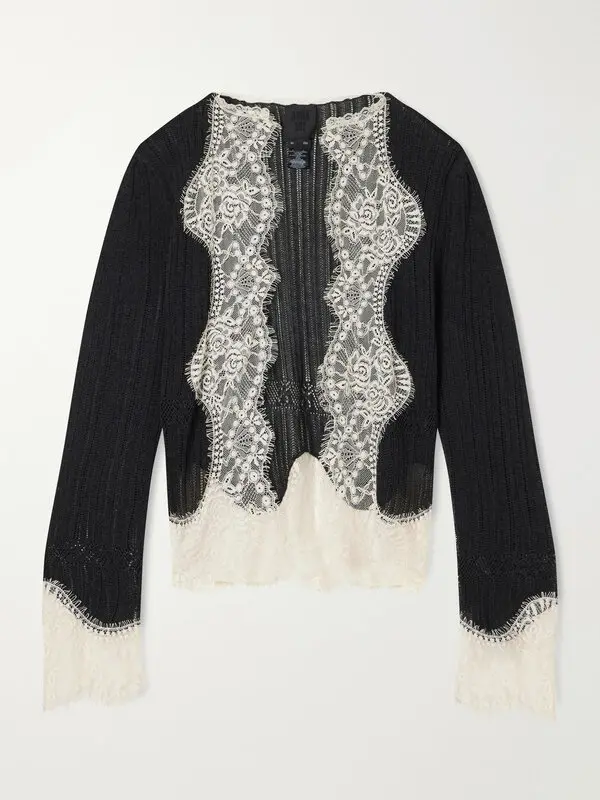 Anna Sui Lace-trimmed Jersey Cardigan