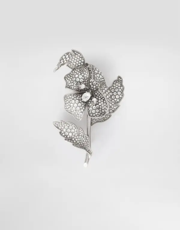 Dolce & Gabbana Flower Brooch With Rhinestones - Silver
