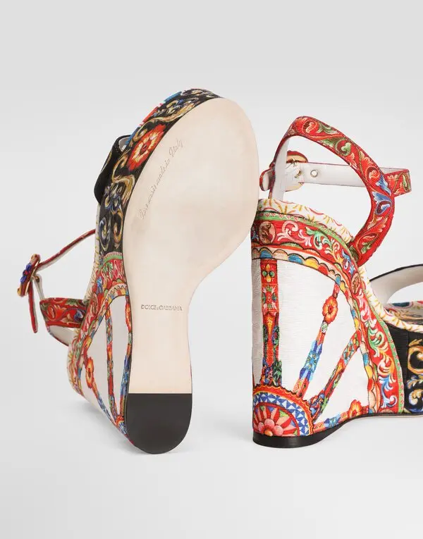 Dolce & Gabbana Carretto-print Brocade Wedge Sandals