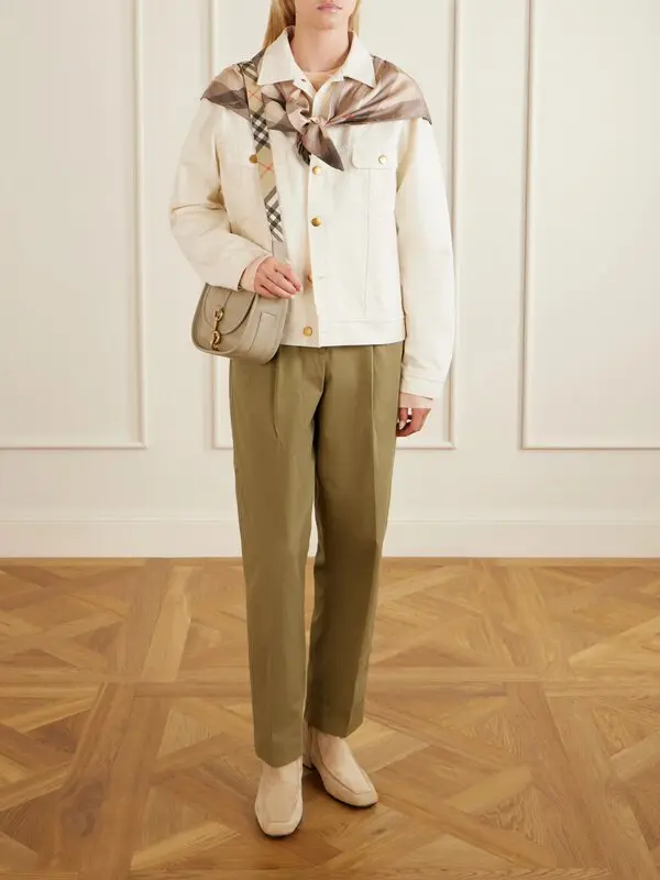 Burberry Leather Shoulder Bag With Checked Strap - Neutrals