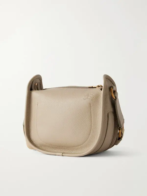 Burberry Leather Shoulder Bag With Checked Strap - Neutrals
