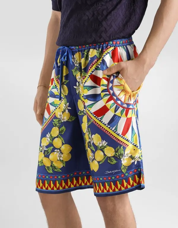 Dolce & Gabbana Carretto-print Silk Twill Bermuda Shorts