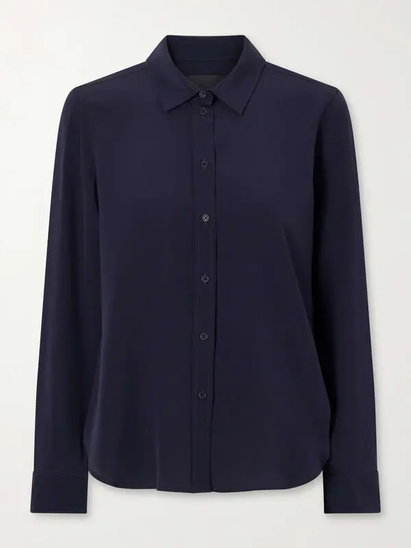 NILI LOTAN Gaia Crepe De Chine Shirt - Navy
