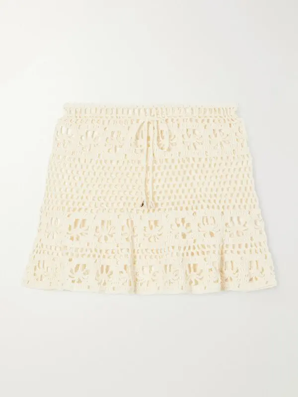 TERRY PUESTO Crocheted Organic-cotton Mini Skirt - Neutrals