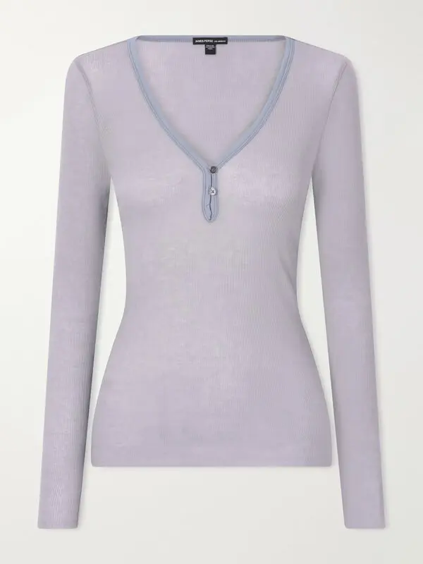 JAMES PERSE Ribbed Cotton And Cashmere-blend Henley T-shirt - Gray