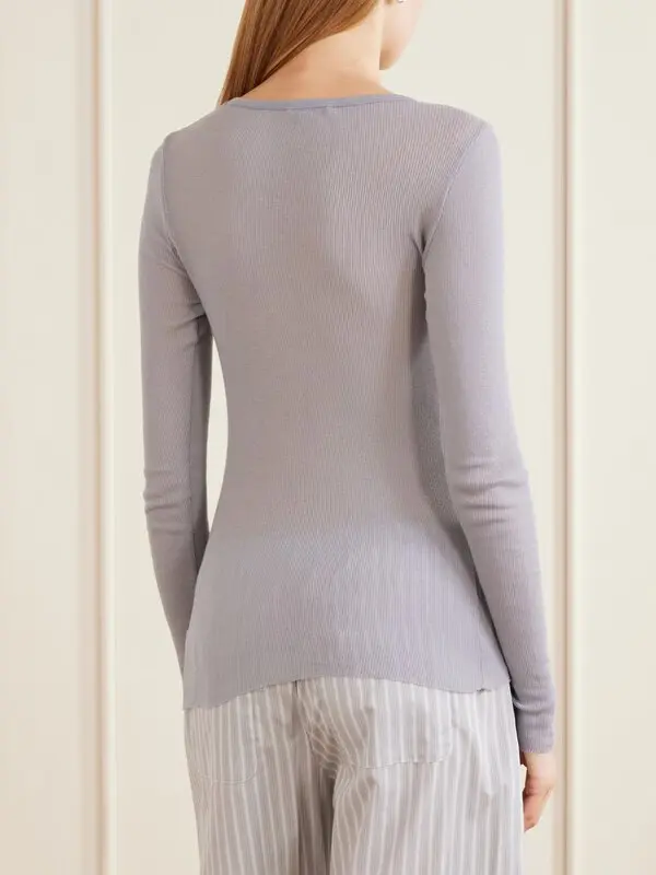 JAMES PERSE Ribbed Cotton And Cashmere-blend Henley T-shirt - Gray