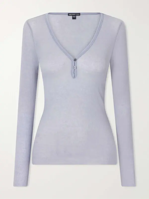 JAMES PERSE Ribbed Cotton And Cashmere-blend T-shirt - Light Gray