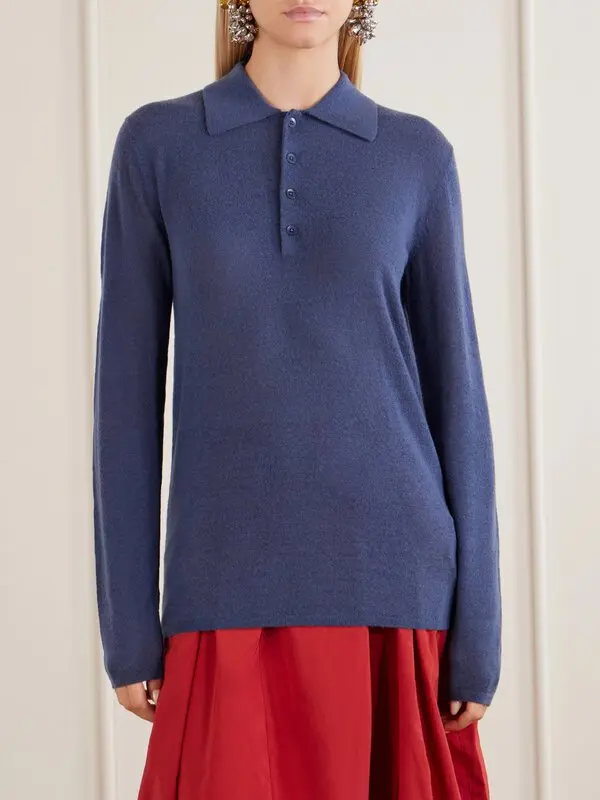 Tibi Wool-blend Knit Polo Sweater - Blue