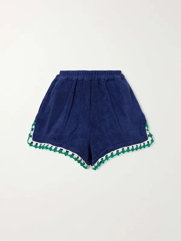 TERRY PUESTO Estate Crochet-trimmed Organic Cotton-terry Shorts