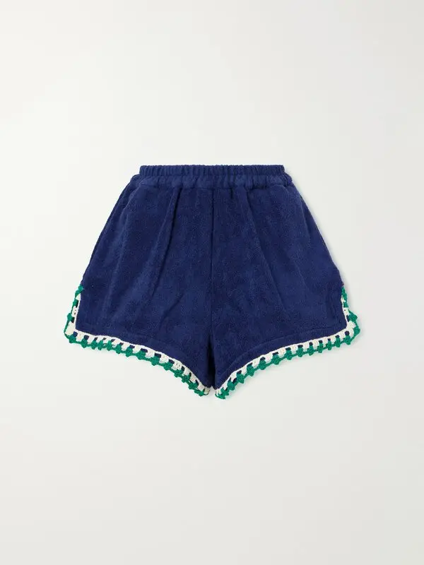 TERRY PUESTO Estate Crochet-trimmed Organic Cotton-terry Shorts
