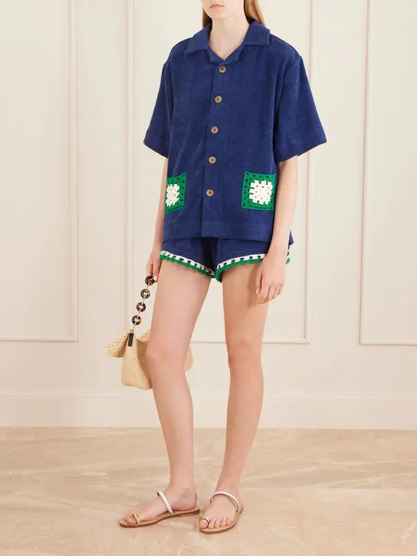 TERRY PUESTO Estate Crochet-trimmed Organic Cotton-terry Shorts