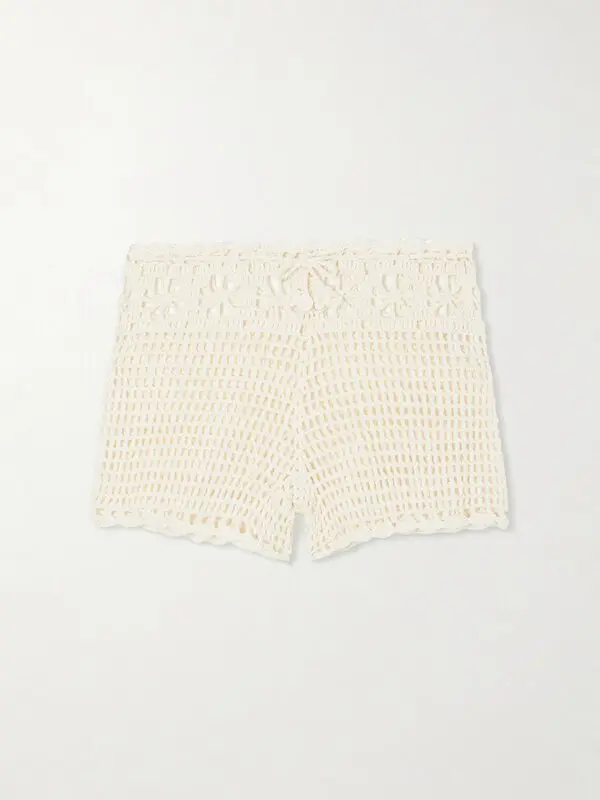 TERRY PUESTO Lido Crocheted Organic Cotton Shorts - Neutrals