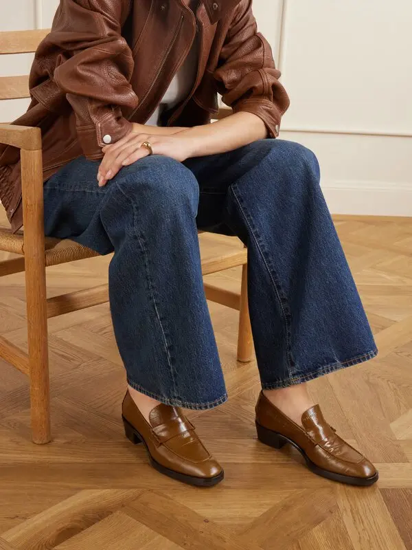 JIMMY CHOO Wilder Eel-effect Leather Loafers With Block Heel - Brown