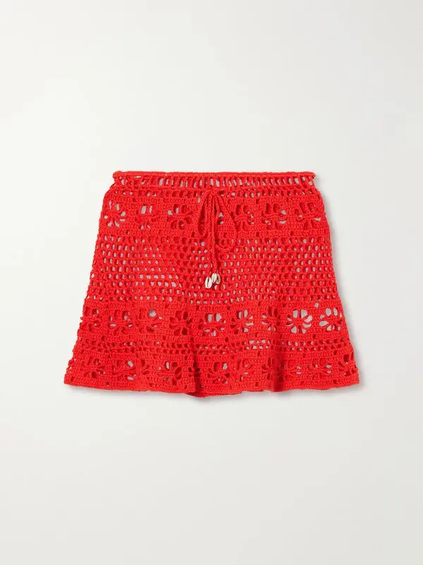 TERRY PUESTO Crocheted Organic Cotton Mini Skirt - Red