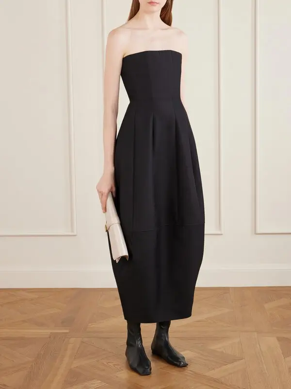 Khaite Stela Wool And Silk-blend Strapless Midi Dress