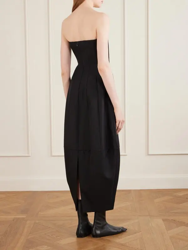 Khaite Stela Wool And Silk-blend Strapless Midi Dress