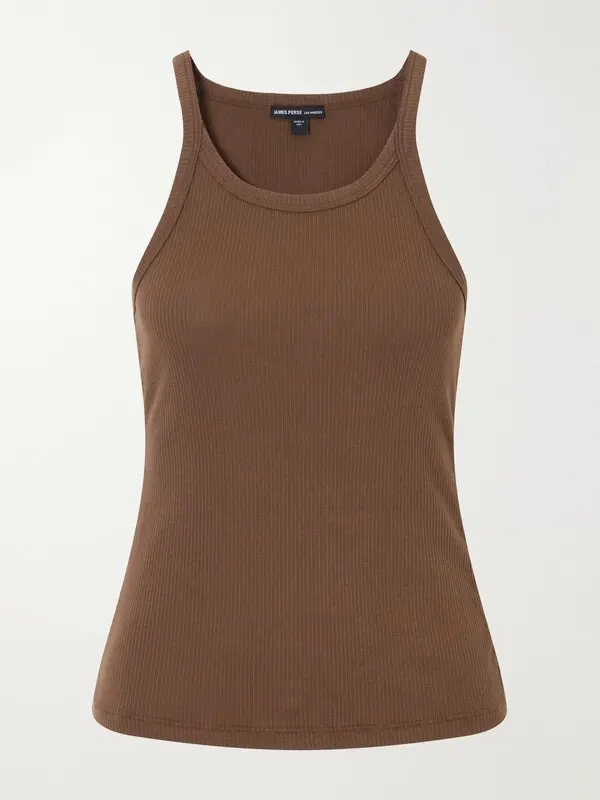 JAMES PERSE Ribbed Cotton-blend Tank - Brown