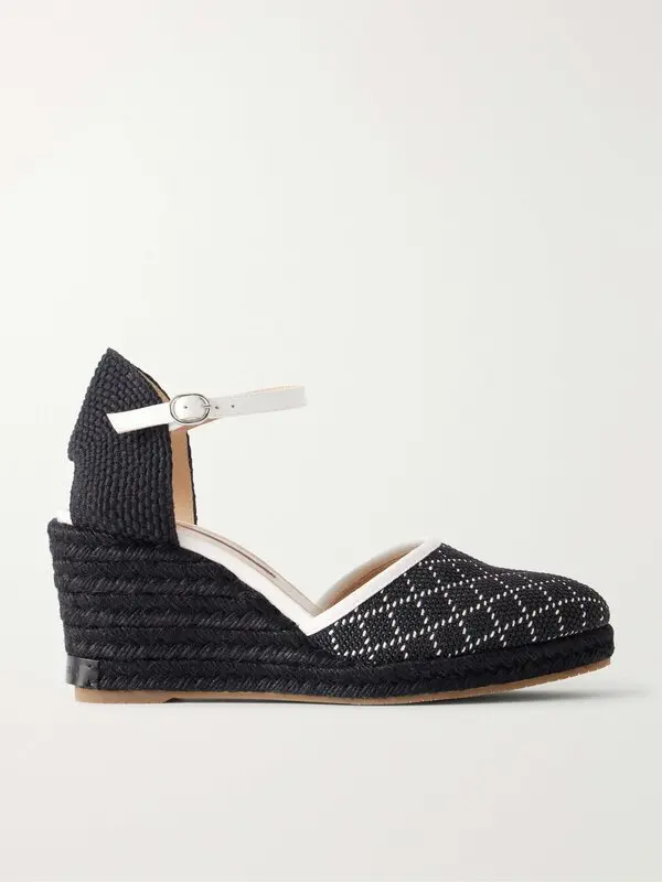 Manolo Blahnik Espadrahi 90 Leather-trimmed Woven Canvas Espadrille Pumps - Black