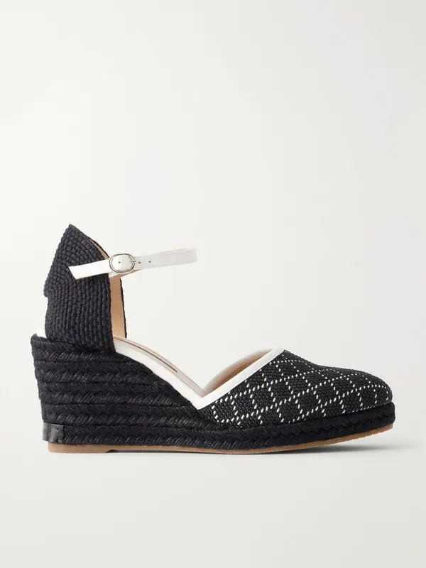 Manolo Blahnik Leather-trimmed Woven Espadrille Pumps - Black