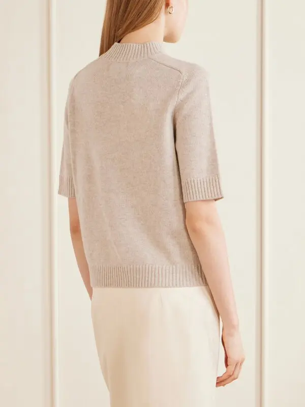 Loulou De Saison Ruth Cashmere Short Sleeve Sweater - Neutrals