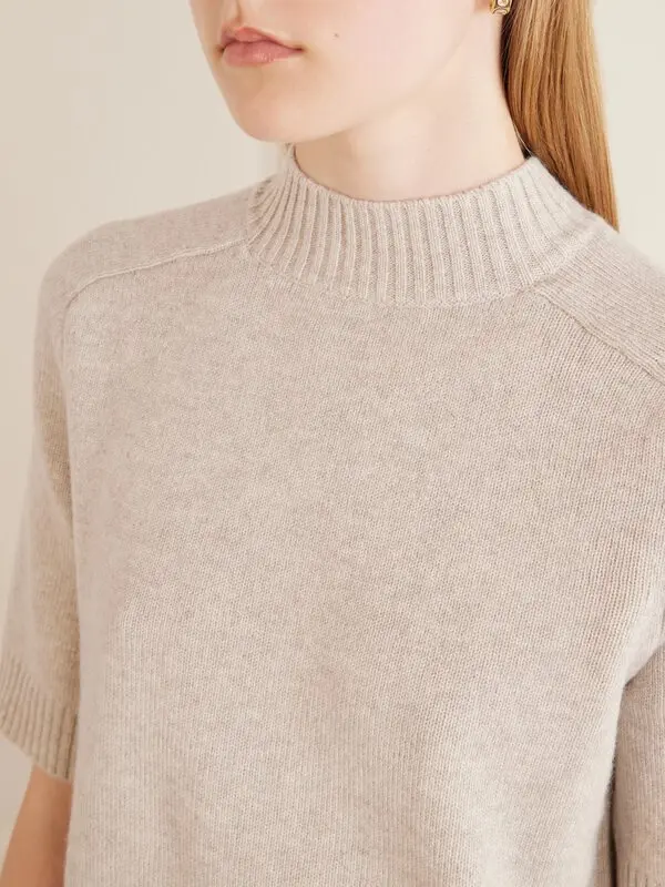 Loulou De Saison Ruth Cashmere Short Sleeve Sweater - Neutrals