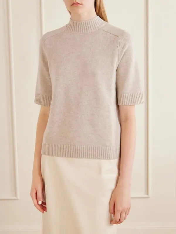 Loulou De Saison Ruth Cashmere Short Sleeve Sweater - Neutrals