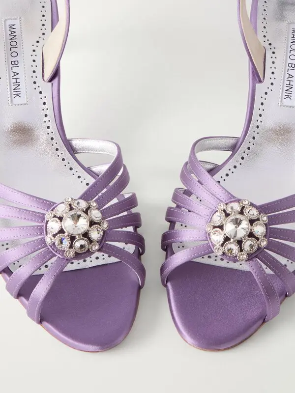 Manolo Blahnik Fulmasli Crystal-embellished Satin Slingback Sandals - Purple