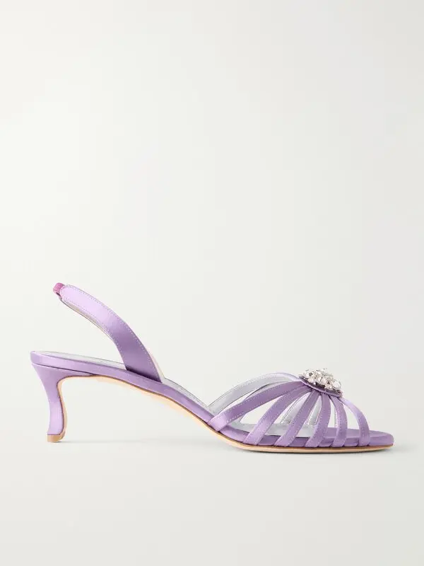 Manolo Blahnik Fulmasli Crystal-embellished Satin Slingback Sandals - Purple