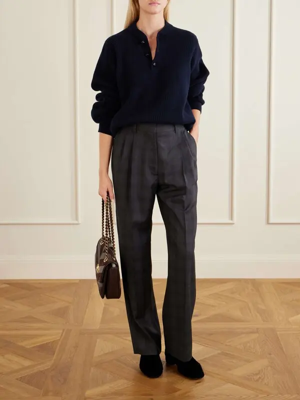 BLAZÉ MILANO Fox Checked Wool Straight-leg Pants