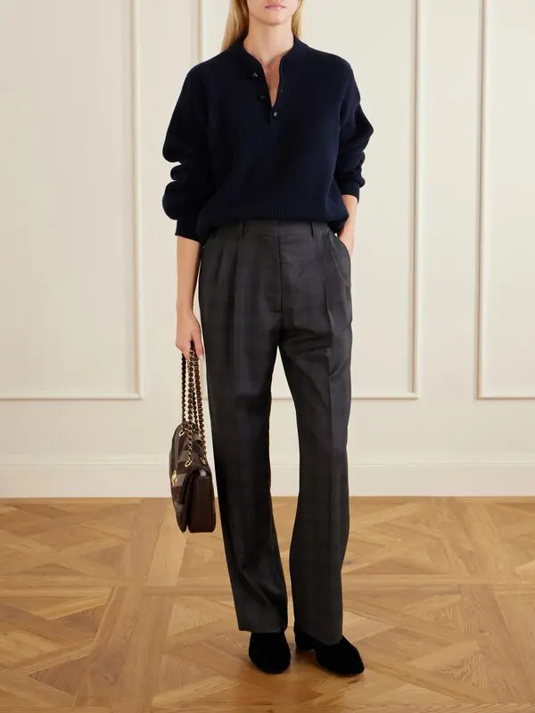 BLAZÉ MILANO Fox Checked Wool Straight-leg Pants