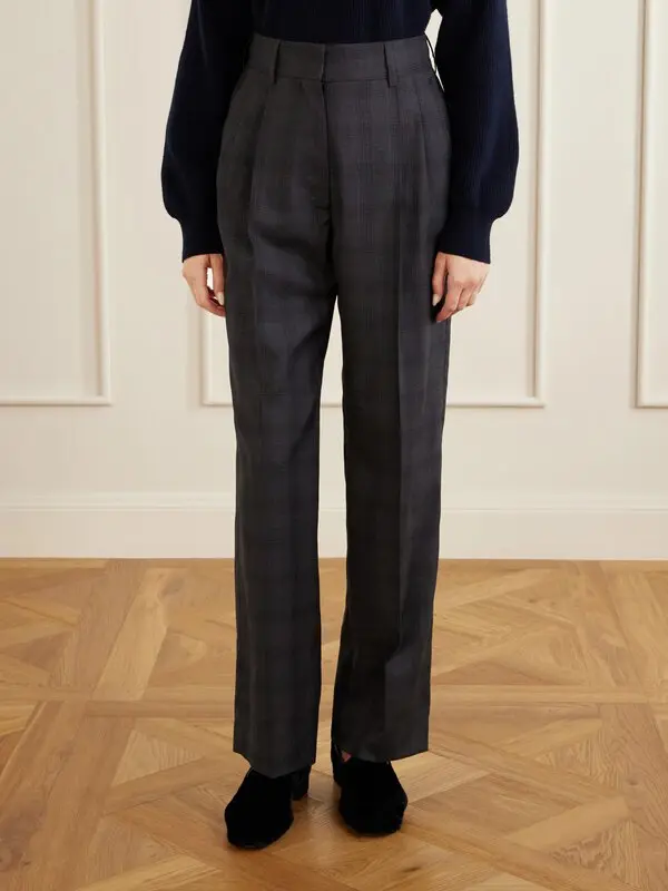 BLAZÉ MILANO Fox Checked Wool Straight-leg Pants - Gray