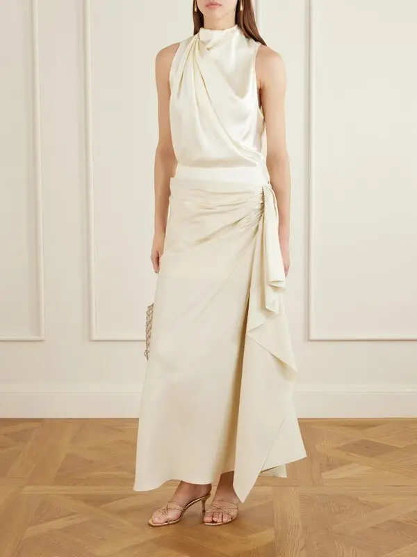 HEIRLOME Kate Draped Silk-satin Top - Neutrals