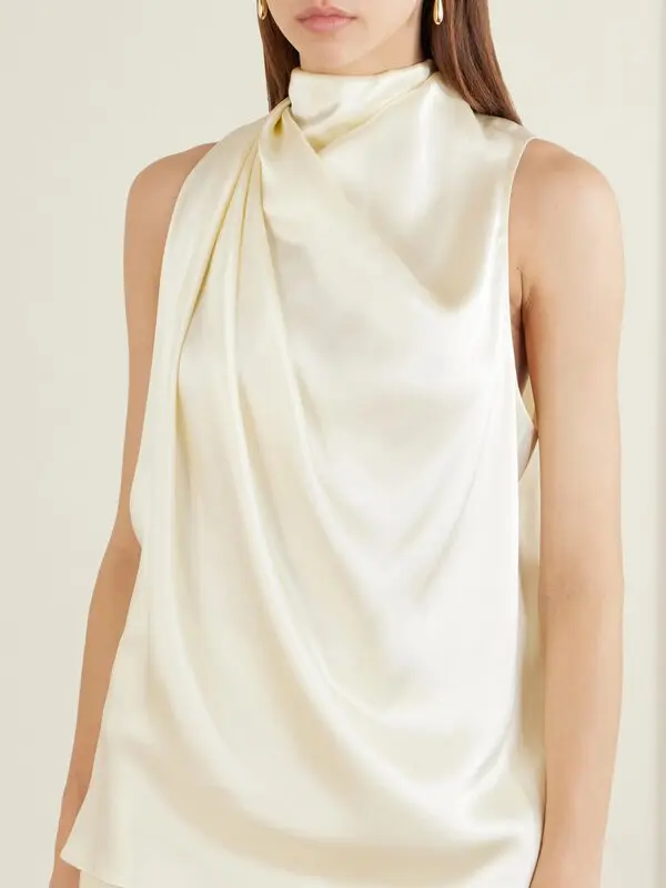 HEIRLOME Kate Draped Silk-satin Top - Neutrals