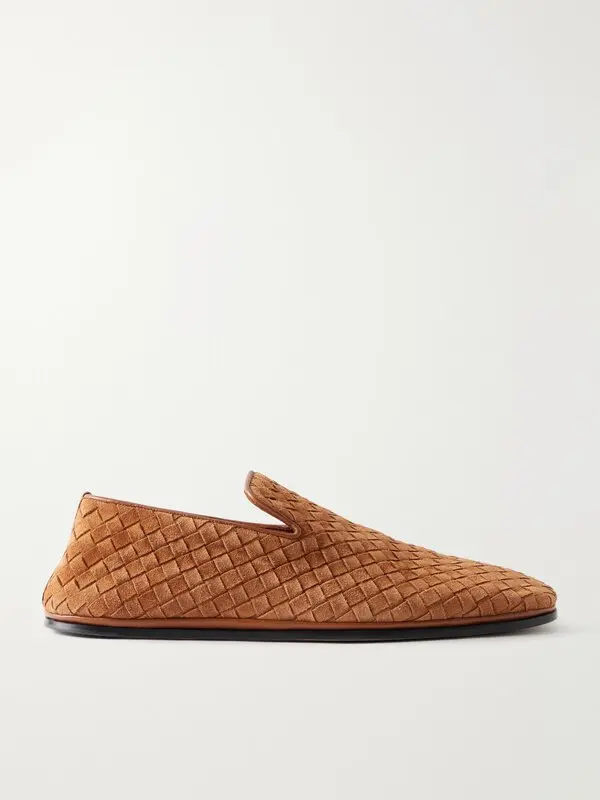 Bottega Veneta Palazzo Intrecciato Suede Loafers - Brown