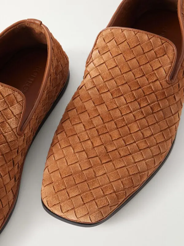 Bottega Veneta Palazzo Intrecciato Suede Loafers - Brown