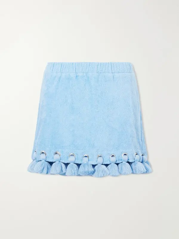 Cap D'antibes Cap D’antibes Georgia Embellished Organic Cotton-terry Mini Skirt - Blue