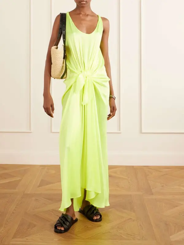 JW Anderson Tie-detailed Crinkled-silk Maxi Dress