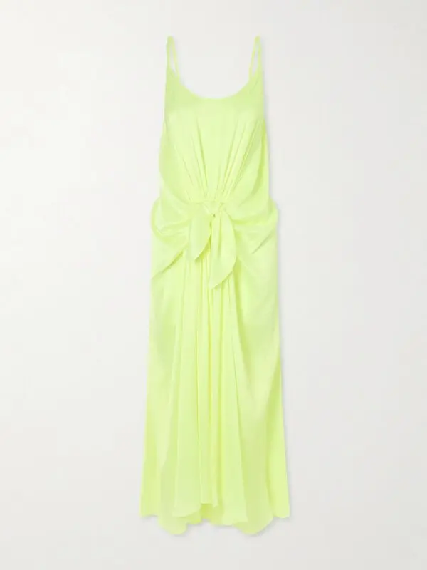JW Anderson Tie-detailed Crinkled-silk Maxi Dress - Yellow